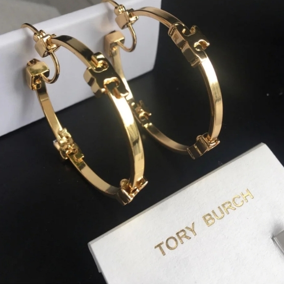 Tory Burch | Jewelry | Tory Burch Serif T Hoop Earrings | Poshmark